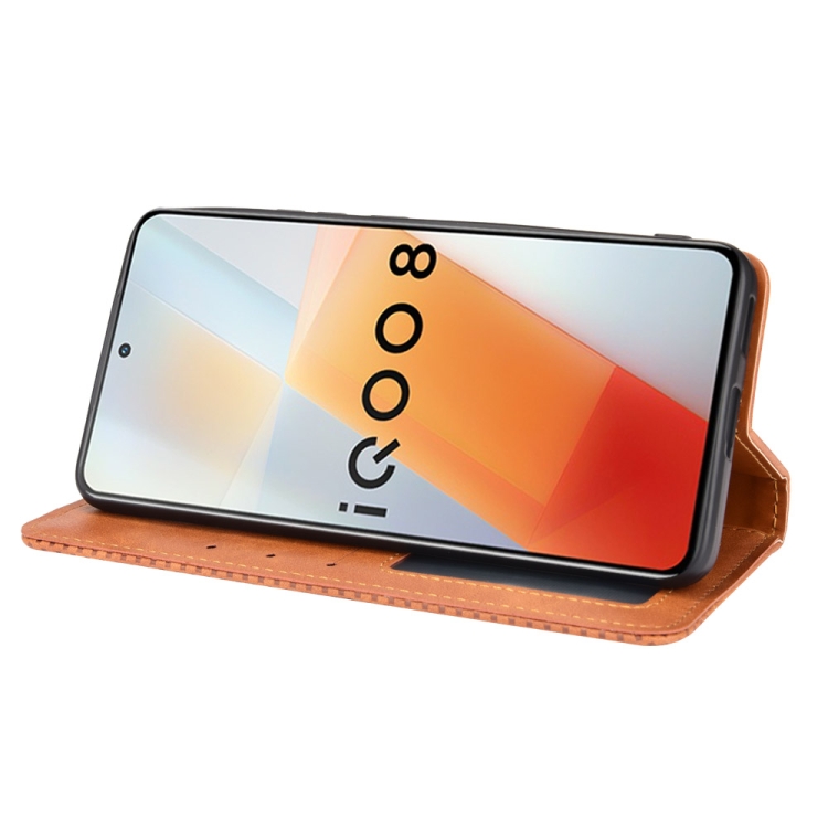 For vivo iQOO 8 Magnetic Buckle Retro Crazy Horse Texture Horizontal ...