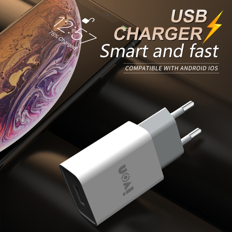 IVON AD-33 2 in 1 2.1A Single USB Port Travel Charger + 1m USB to 8 Pin ...