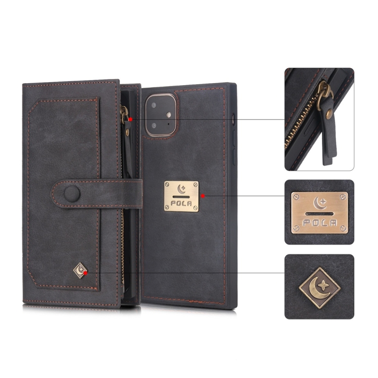 Iphone 11 용 Pola 다기능 패션 마그네틱 수평 플립 가죽 케이스 카드 슬롯 및 지갑 및 포토 프레임 및 홀더 포함 블랙