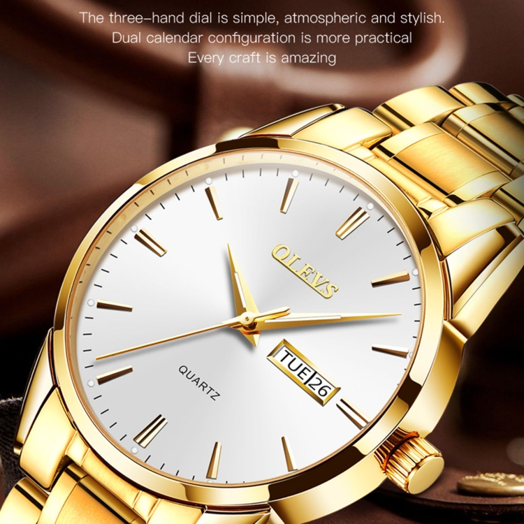 OLEVS 6898 Men Waterproof Luminous Steel Watch Band Quartz Watch(Gold ...