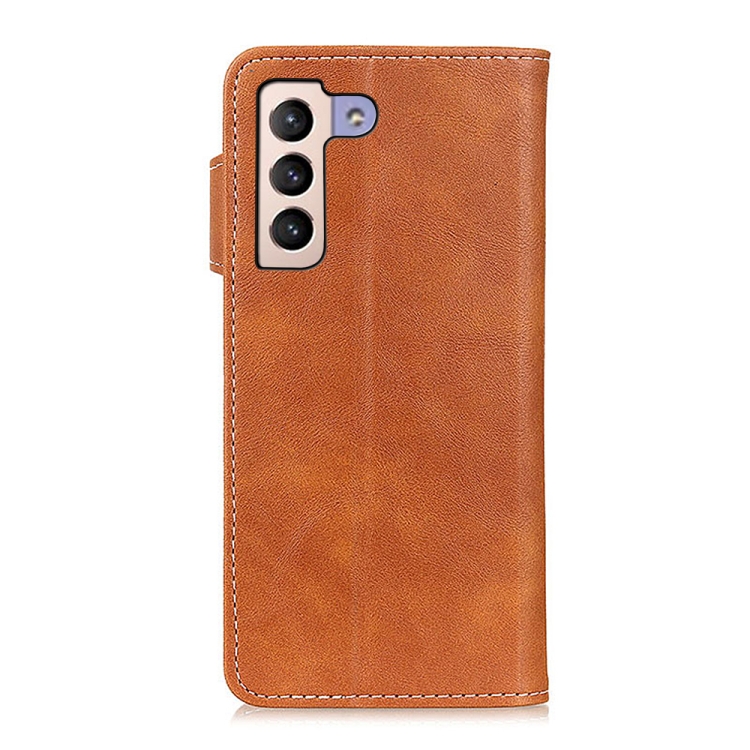 Capa de telefone de couro com textura de panturrilha para Samsung Galaxy S23+ tipo S (marrom)