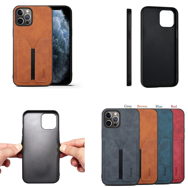 iPhone 13 Pro Max Denior DV 탄성 카드 PU 뒷면 커버 전화 케이스(회색)
