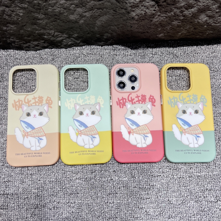 iPhone 14 Pro IMD 풀 패턴 TPU 폰 케이스용(노란 게으른 고양이)