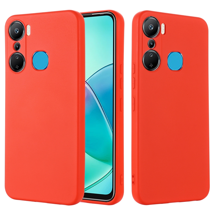 Infinix Hot 12 Pro X668C용 순수 컬러 액체 실리콘 충격 방지 전화 케이스(빨간색)