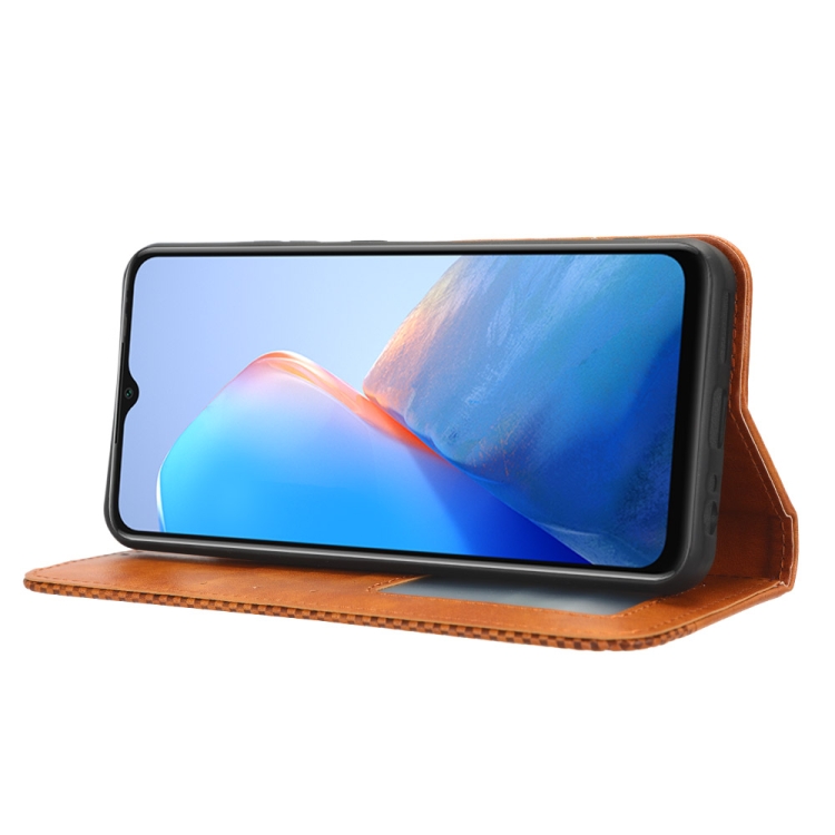 Infinix Smart 7 HD X6516 마그네틱 버클 레트로 텍스처 가죽 전화 케이스(브라운)