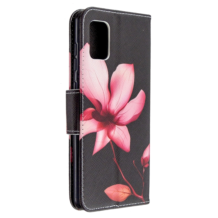 삼성 갤럭시 A31 컬러 드로잉 패턴 가로 플립 가죽 케이스 홀더 및 카드 슬롯 및 지갑로터스