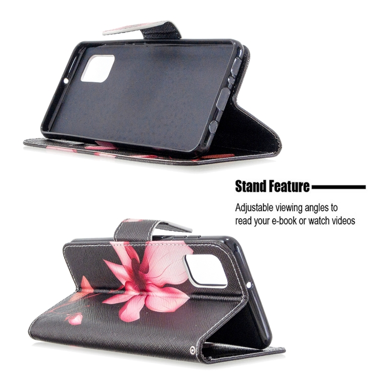 삼성 갤럭시 A31 컬러 드로잉 패턴 가로 플립 가죽 케이스 홀더 및 카드 슬롯 및 지갑로터스