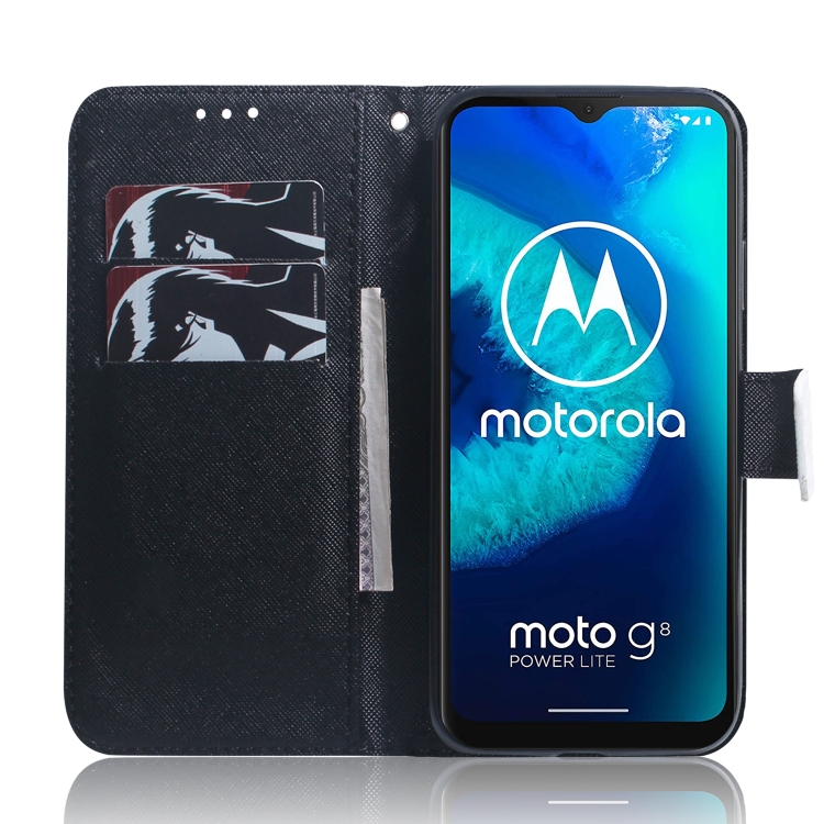 모토로라 모토 G8 파워 라이트 컬러 드로잉 홀더 및 카드 슬롯 및 지갑이있는 수평 플립 가죽 케이스 늑대와 개