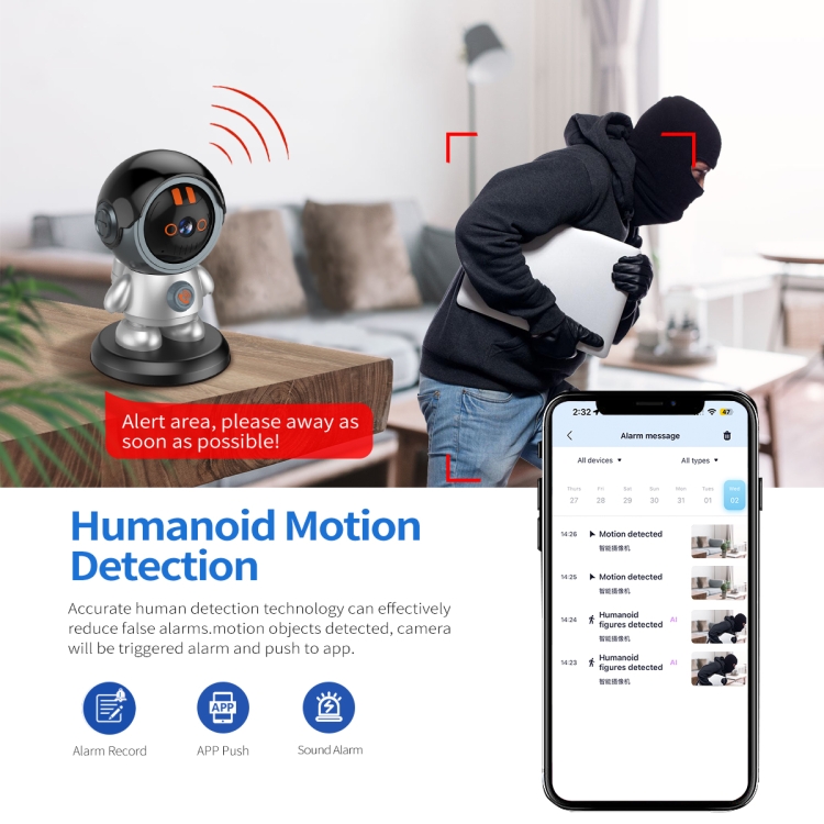 ESCAM PT302 Robot 3MP One Click Call Humanoid Detection WiFi IP Camera ...