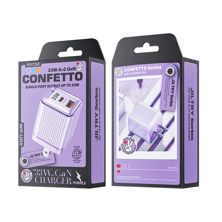 WK WP-U05 Jiltry 시리즈 33W 질화갈륨 USB-C/Type-C + USB 충전기, 미국 플러그(보라색)