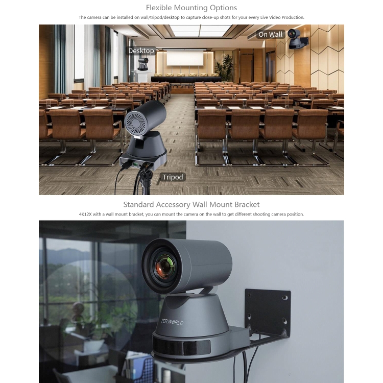 FEELWORLD 4K12X 4K PTZ Camera 12X Optical Zoom AI Tracking HDMI USB IP ...