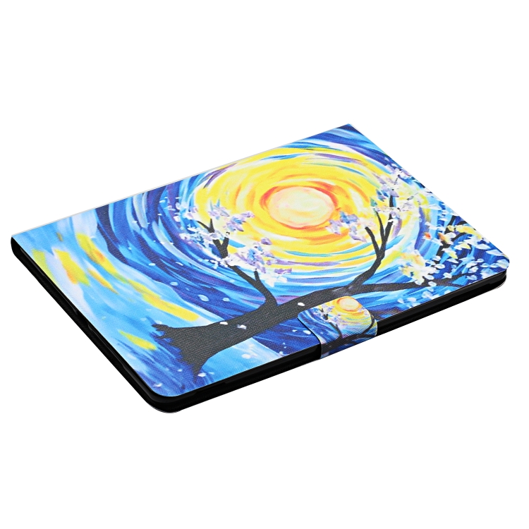 삼성 갤럭시 탭 A9 컬러 드로잉 패턴용 가로 플립 Pu 태블릿 케이스수면깨우기 기능 포함별이 빛나는 하늘 나무