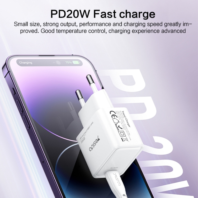 Yesido YC60 PD20W Type-C GaN-oplader met enkele poort, EU-stekker