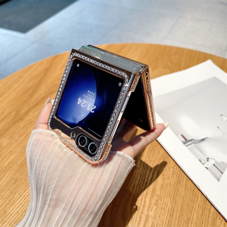 삼성 갤럭시 Z 플립6 그라데이션 글리터 파우더 전착 다이아몬드 Pc 풀 커버리지 충격 방지 휴대폰 케이스화이트