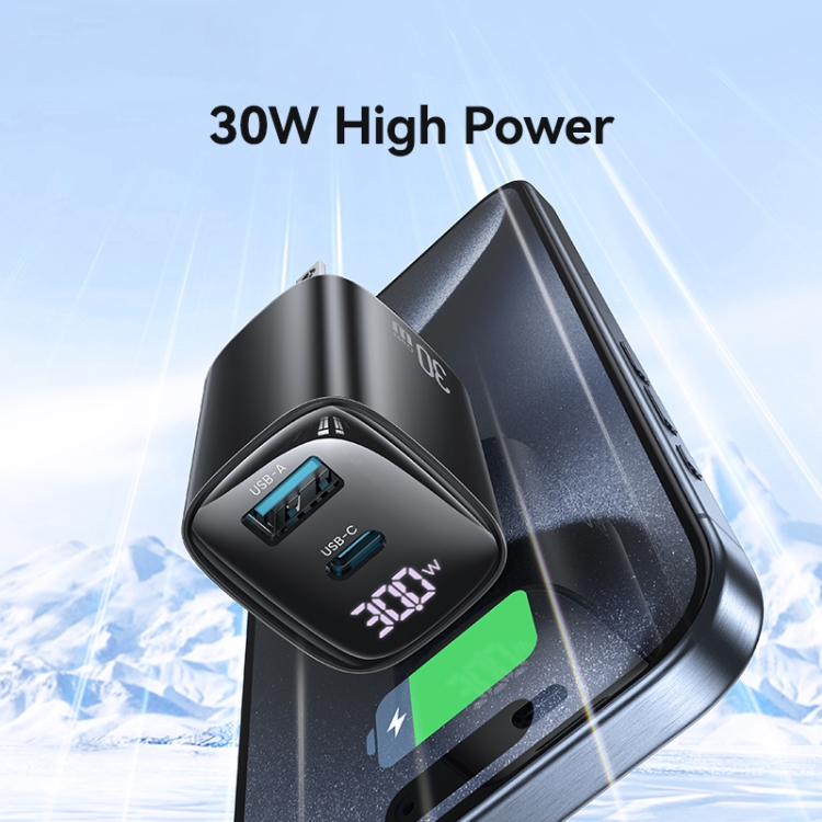 USAMS CC230 30W USB+USB-C / Type-C Dual Port GaN Digital Display ...