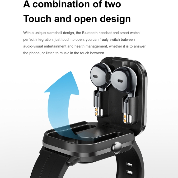 D8 Pro 2.01 นิ้ว หูฟังบลูทูธ 2-in-1 สายรัดซิลิโคน นาฬิกาอัจฉริยะ รองรับ ...