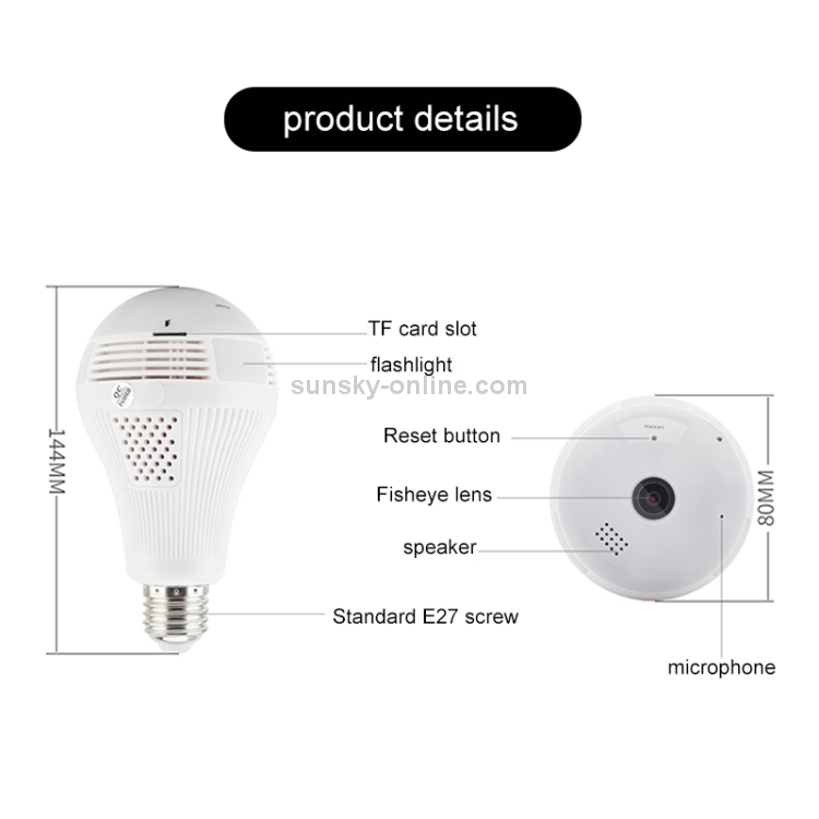 B13-L 130 만 픽셀 단일 조명 360도 파노라마 조명 모니터링 이중 사용 WiFi 네트워크 HD 벌브 카메라, 모션 감지 ...