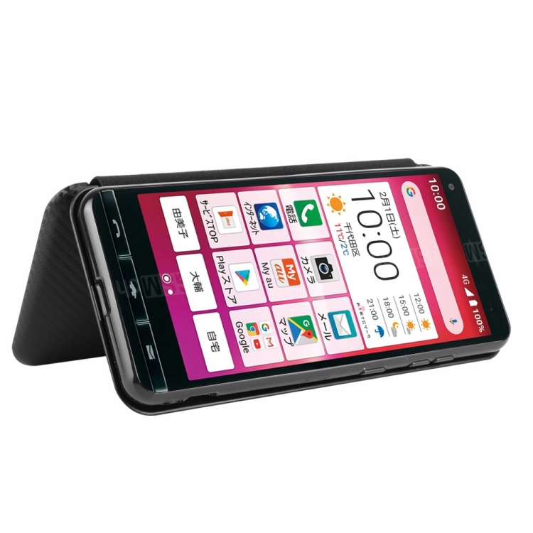 Kyocera Basio 4 KYV47 탄소 섬유 질감 마그네틱 수평 플립 TPU + PC + PU 가죽 케이스 (카드 슬롯 ...