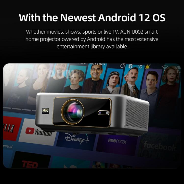 AUN U002 1920x1080P 970ANSI Android 12 Home Theater Smart Projector, AU ...