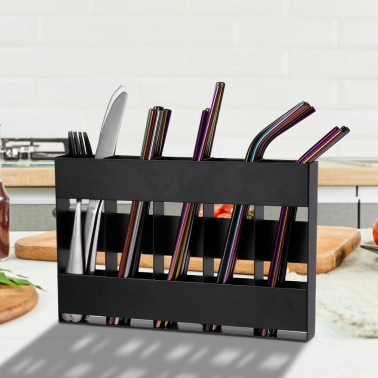 Five-grid Straw Cutlery Metal Storage Rack Kitchen Organizer without ...