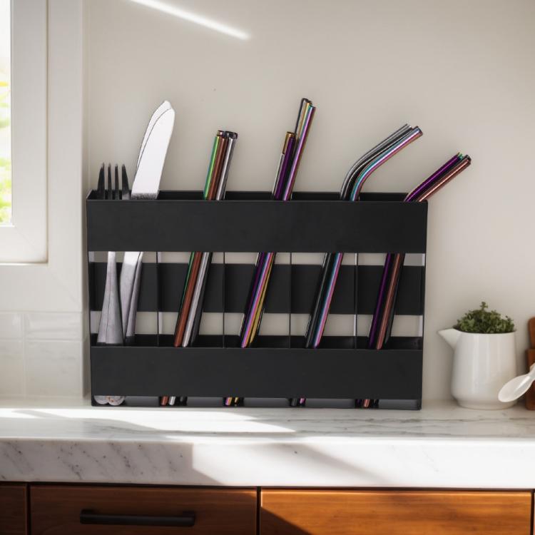 Five-grid Straw Cutlery Metal Storage Rack Kitchen Organizer without ...