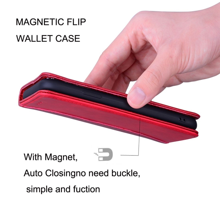 삼성 갤럭시 A20e 비즈니스 스티칭 가로 플립 가죽 케이스 이중 폴딩 및 브래킷 및 카드 슬롯 및 포토 프레임 및 지갑 빨간색