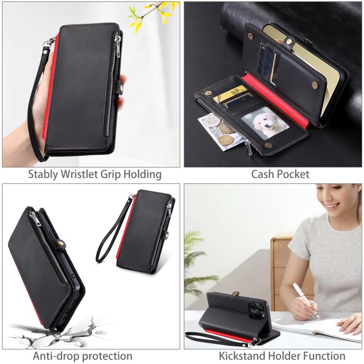 For Samsung Galaxy S26+ 5G Leather Stitching Multi-card Slot Zipper ...