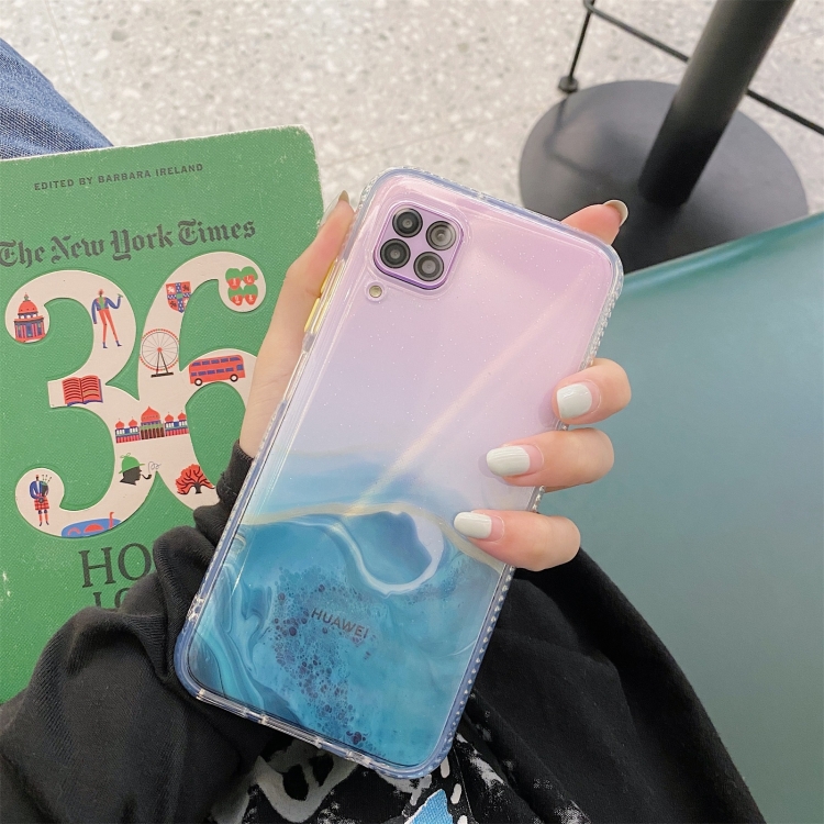 화웨이 P40 라이트 대리석 패턴 글리터 리 파우더 충격 방지 Tpu 케이스 분리형 버튼 포함 녹색