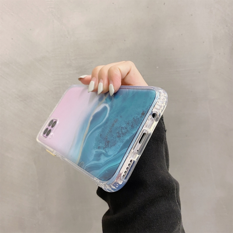 화웨이 P40 라이트 대리석 패턴 글리터 리 파우더 충격 방지 Tpu 케이스 분리형 버튼 포함 녹색