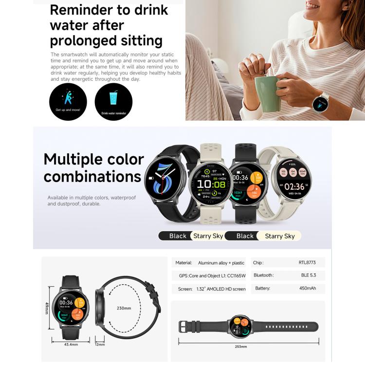 HT43 1.32 inch GPS Ultra-thin Sports Smart Watch Supports Bluetooth ...