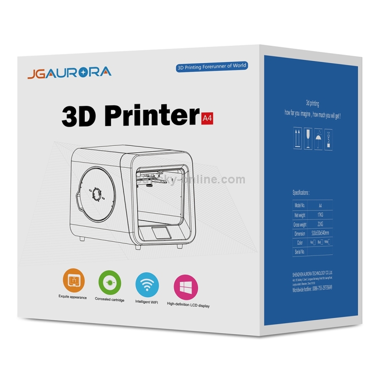 Jgaurora A4 데스크탑 고정밀 금속판 높은 사출 성형 프레임 3 차원 물리적 3d 프린터 파란색
