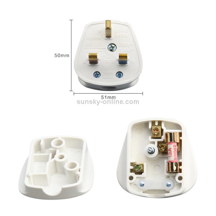 Three-pin 13A Power Wiring Plug With Fuse Tube, UK Plug