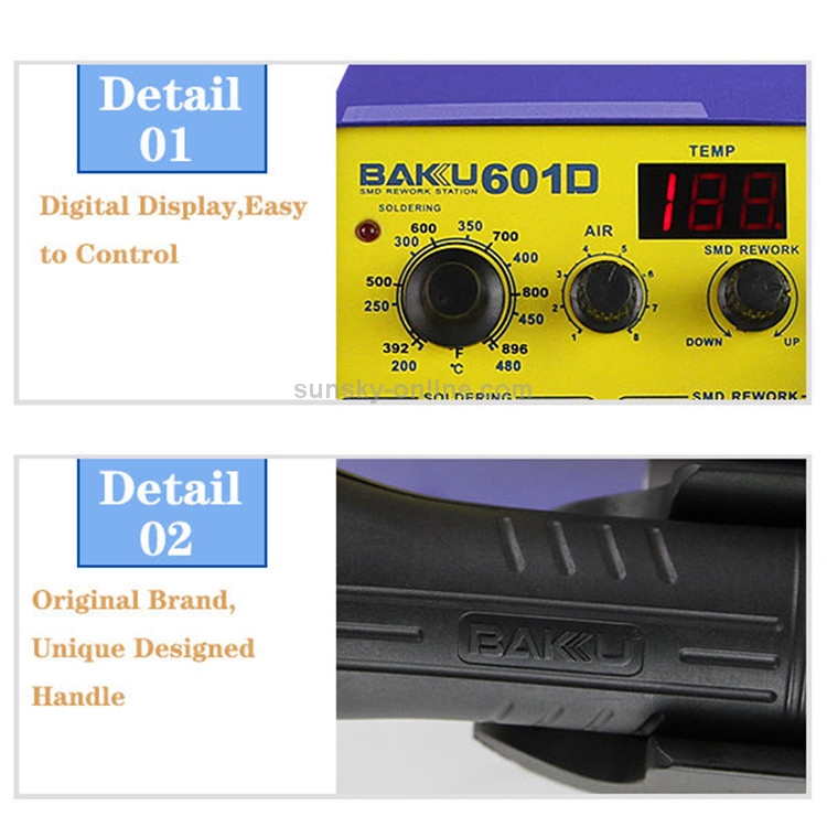 BAKU BK-601D AC 110V Pantalla LED 2 en 1 Estación de soldadura de soldador de pistola de aire ...