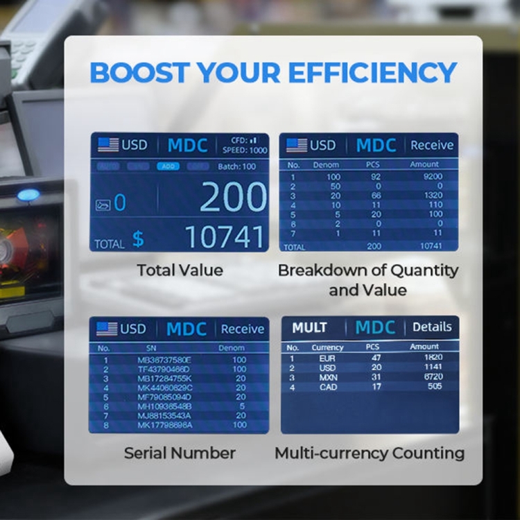 AL-920 Dual CIS Image Multi-Currency Vertical Currency Counter ...