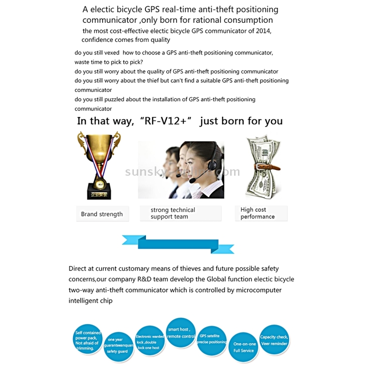 REACHFAR RF-V12+ Professional GPS Tracker Electric Vehicle Anti-theft ...