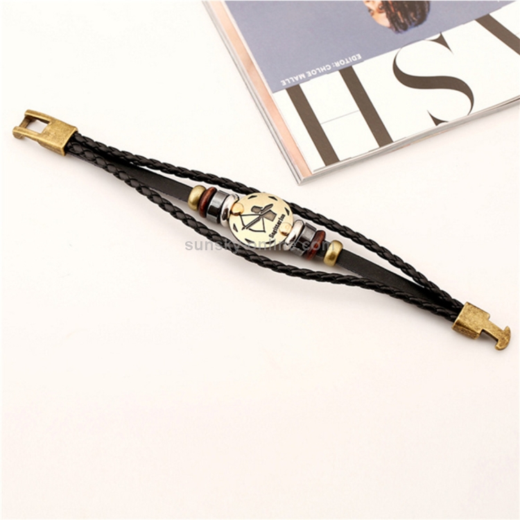 2 Pcs 커플 연인 보석 가죽 꼰 궁수 자리 별자리 세부 사항 손 체인 팔찌 크기 21 12cm