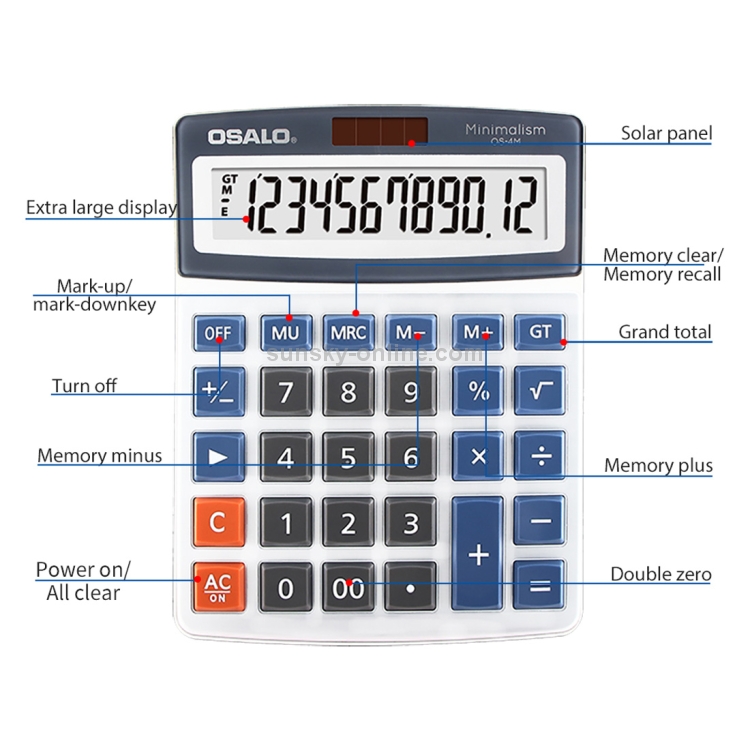 OSALO OS-4M 12 Digits Desktop Calculator Solar Energy Dual Power Calculator