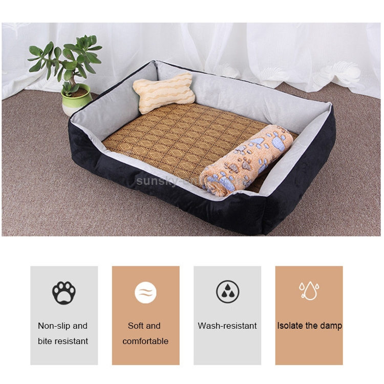 ลายกระดูกสุนัข Big Soft Warm Kennel Pet Dog Cat Mat Mat with Rattan Mat ...