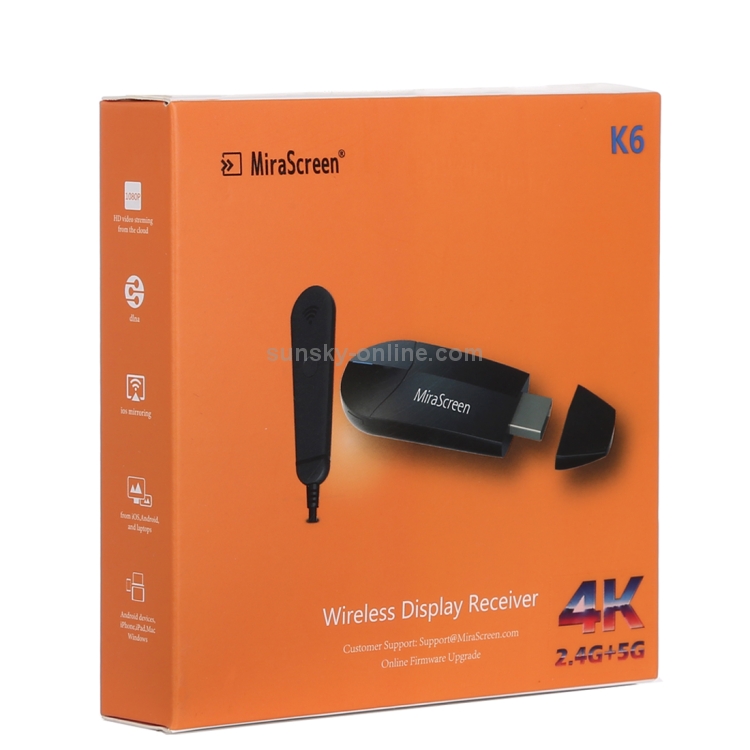 MiraScreen K6 เครื่องรับสัญญาณไร้สาย 2.4G และ 5G WiFi UHD 4K TV Stick ...