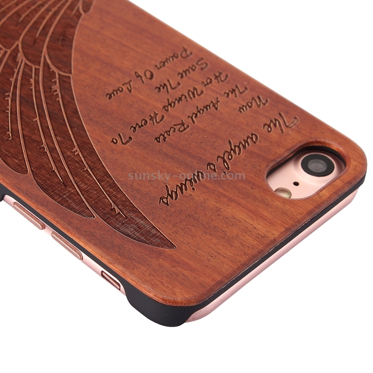 For iPhone 8 & 7 Wings Pattern Carving Rosewood Wooden Protective Back ...
