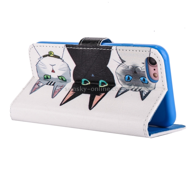 For iPhone 8 & 7 Three little Cats Pattern Horizontal Flip PU Leather ...