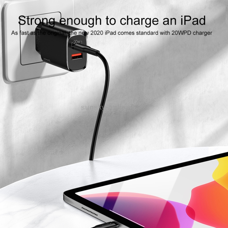 USAMS US-CC121 T35 20W QC3.0 + PD3.0 Fast Charger, EU Plug(Black)