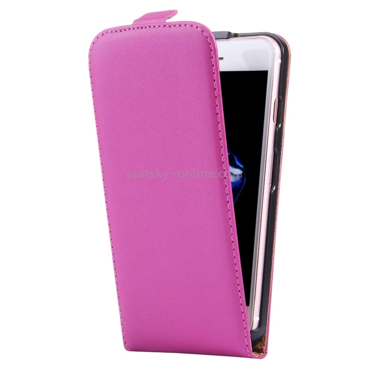 For iPhone 8 & 7 Vertical Flip Genuine Split Leather Case (Magenta)