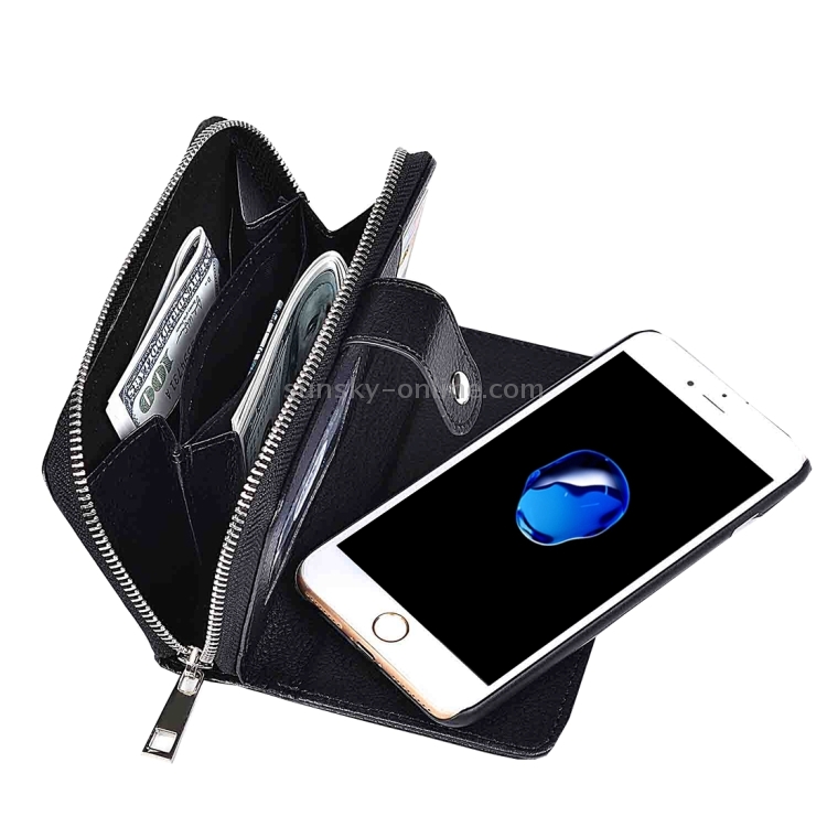 For iPhone 8 & 7 Separable Litchi Texture Zipper Horizontal Flip ...