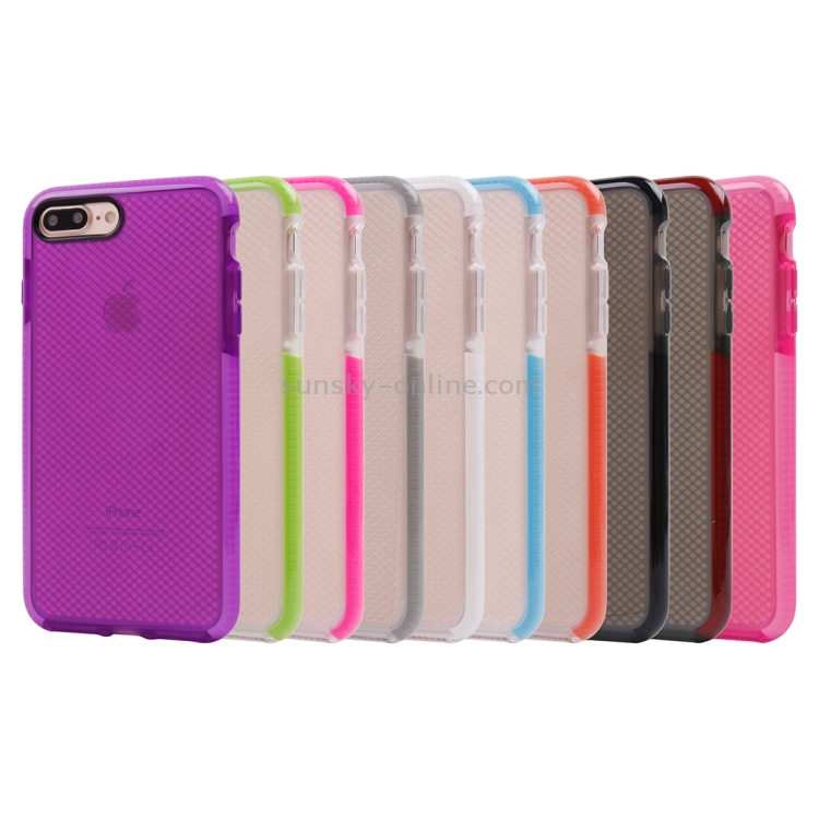 For iPhone 8 Plus & 7 Plus Plaid Texture Transparent TPU Protective ...