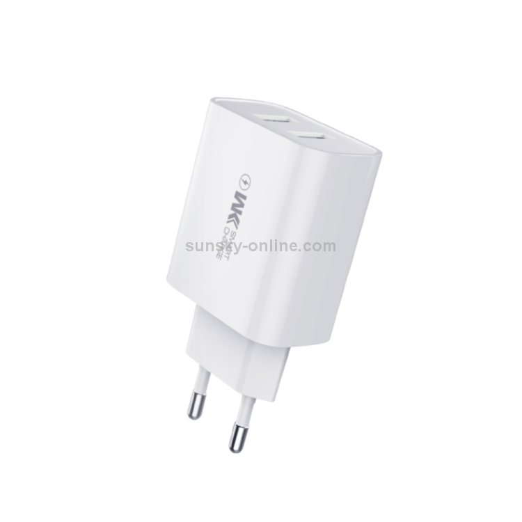 WK WP-U51 Adaptateur secteur double chargeur de voyage USB 2.1A, prise EU (blanc)