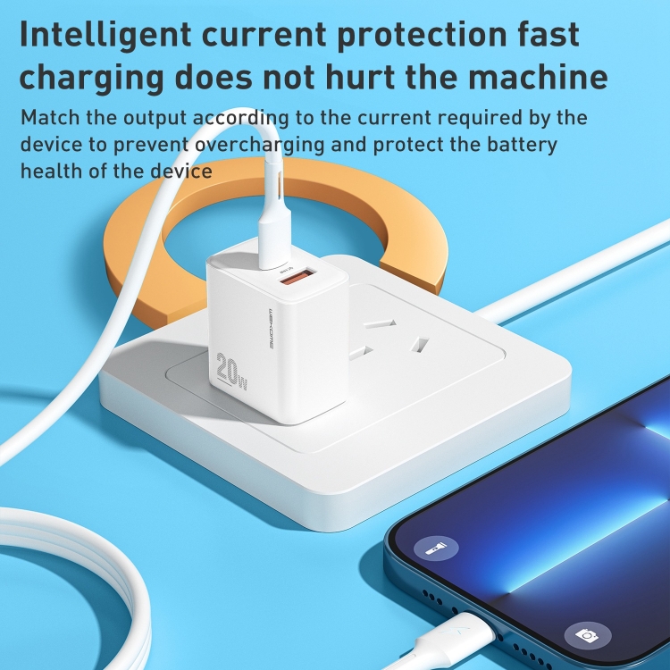 WK WP-U126 PD 20W USB-C/Type-C USB Dual Port Charger, US Plug(White)