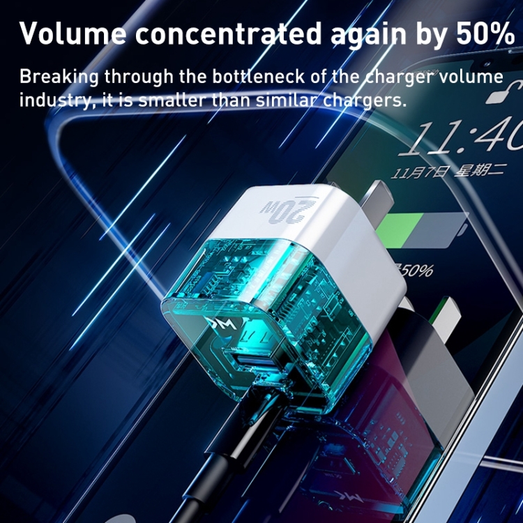 WK WP-U149 20W USB+USB-C/Type-C Dual Port Transparent Charger ...