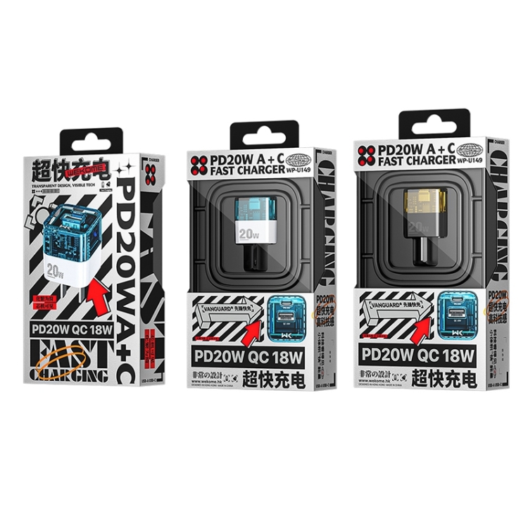 WK WP-U149 20W USB+USB-C/Type-C Dual Port Transparent Charger ...