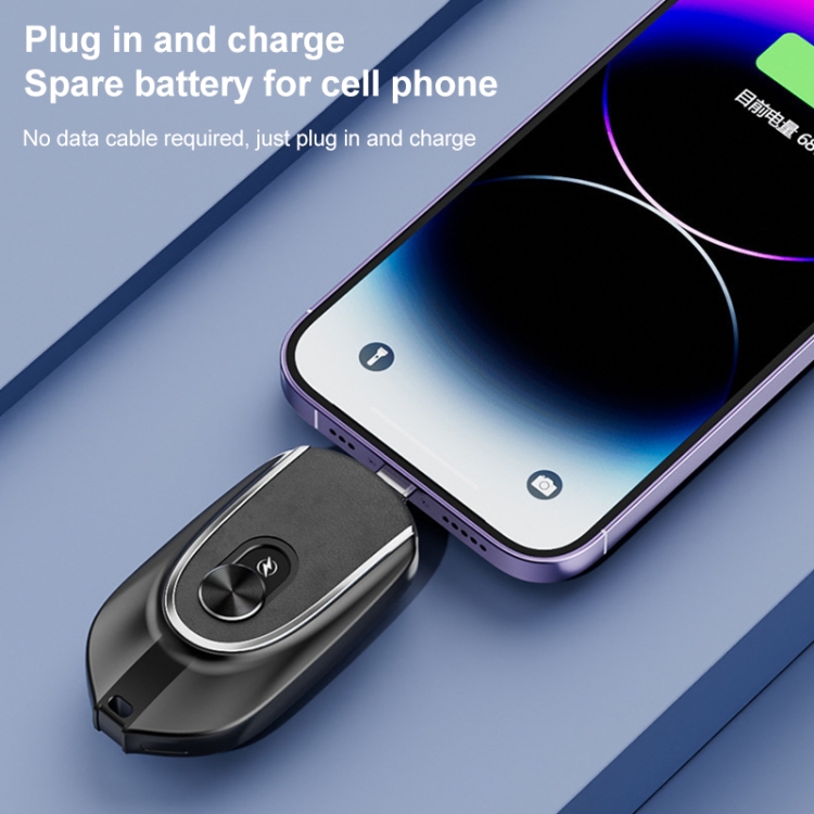 V9 1200mAh USB-C/Type-C 및 8핀 인터페이스 미니 비상 전원 은행 키 체인(검은색)